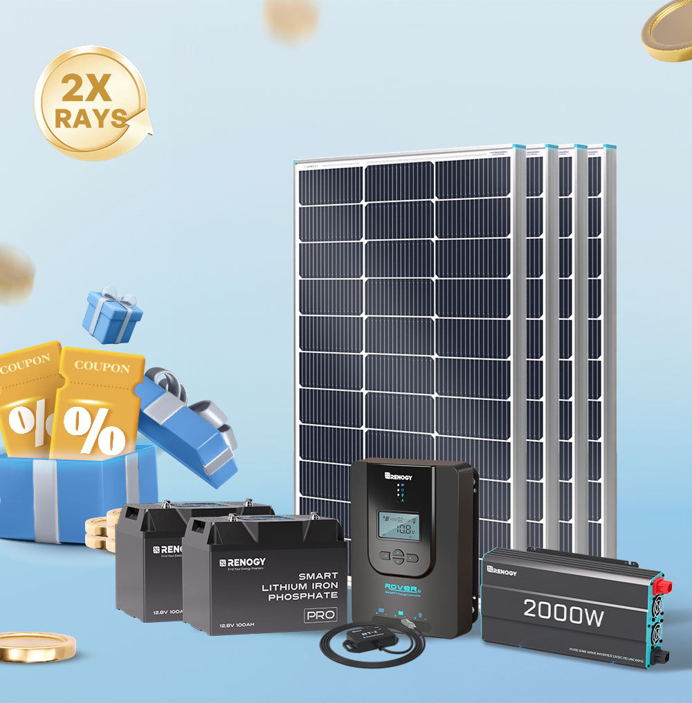 400W 12V Complete Solar Kit with Two 100Ah Deep-Cycle AGM Batteries ...